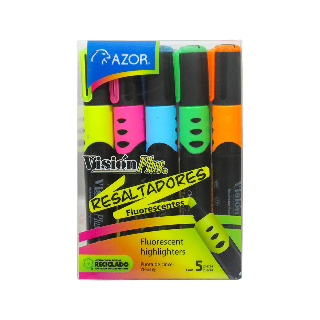 Marcatextos resaltador Azor Visión plus con 5 piezas – Du Papier México